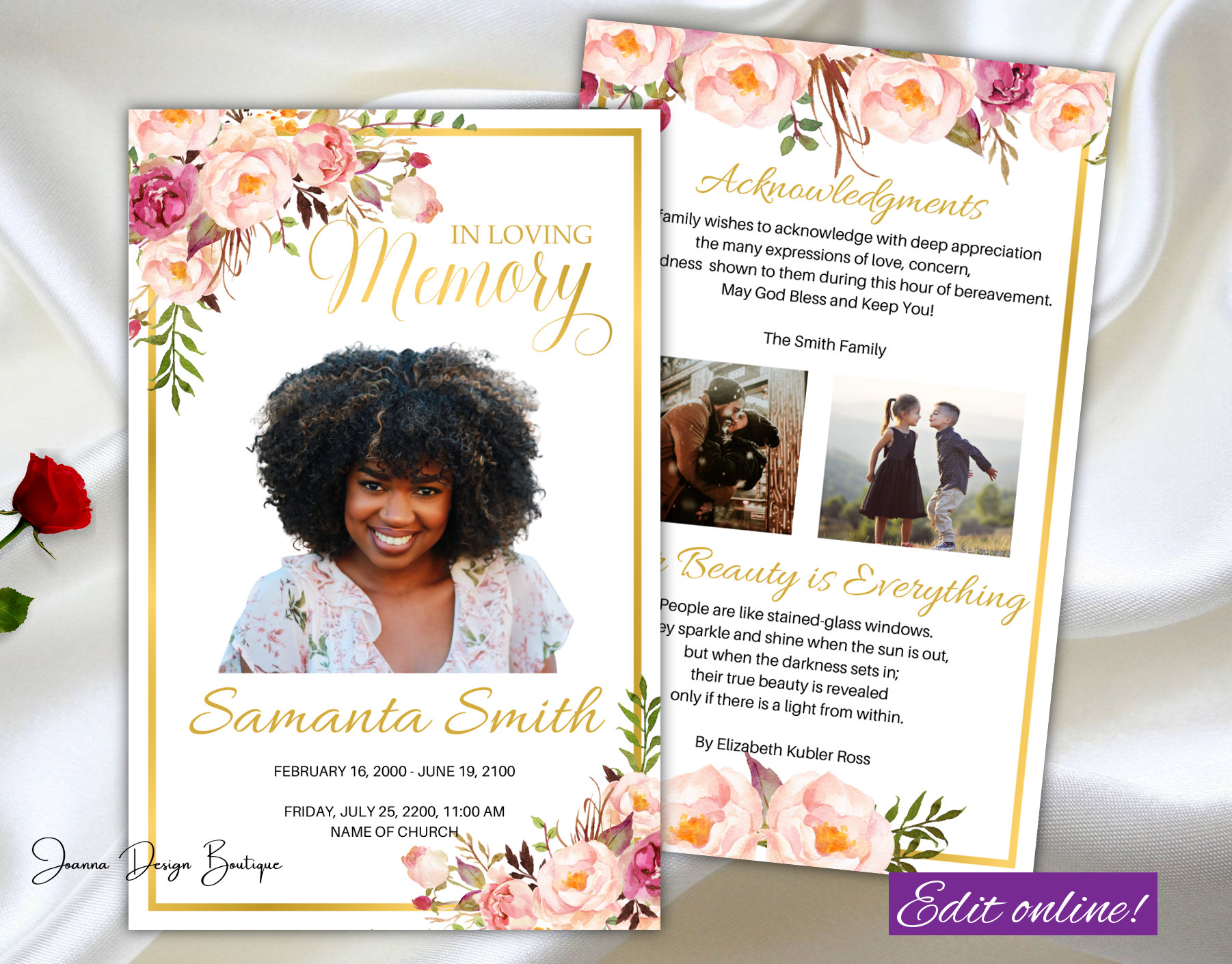 Blush Flowers Funeral Program Roses Memorial Service Program | Etsy