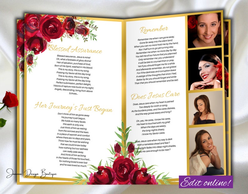 Red Roses Obituary Template Red Roses Funeral Program Funeral Program ...