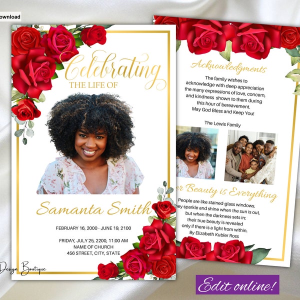 Red Funeral Program - Etsy