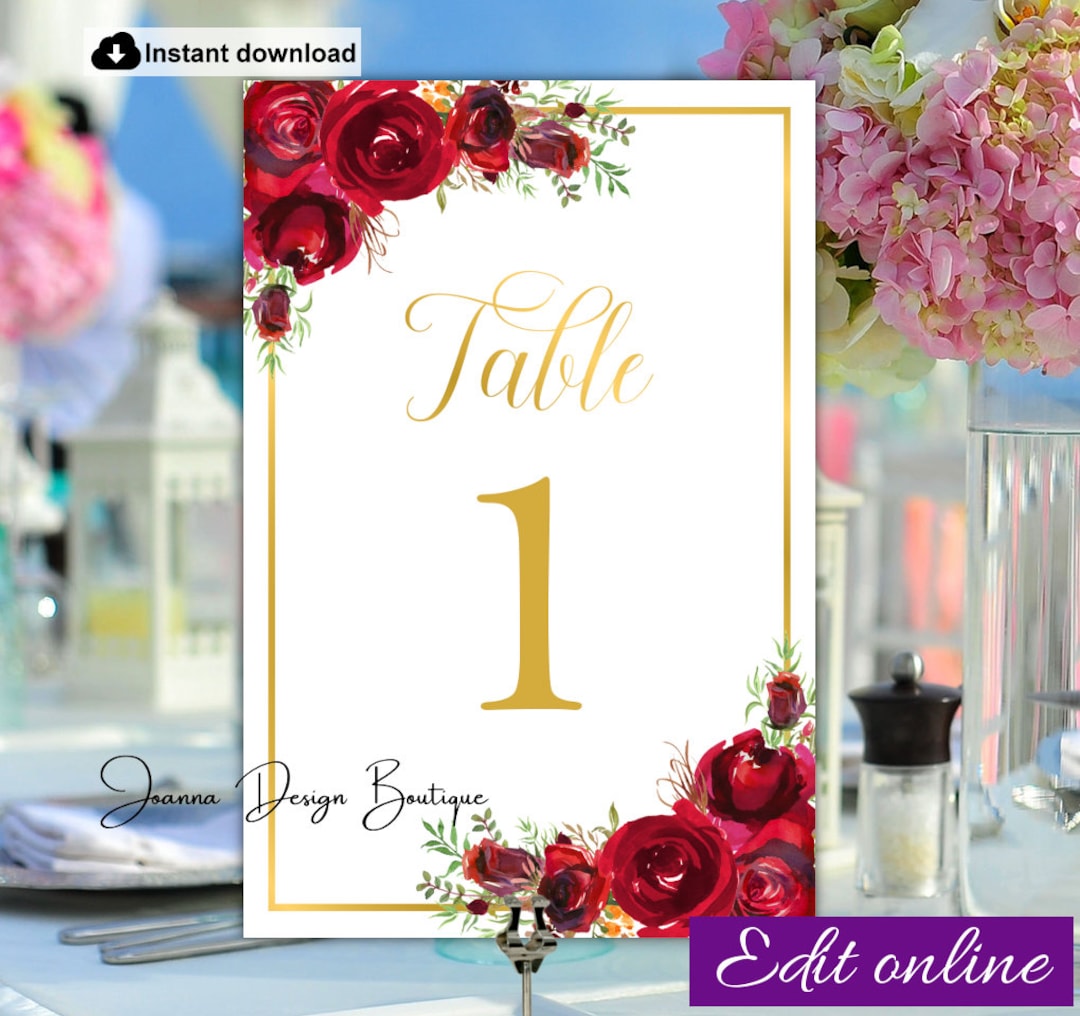 Red Roses Table Numbers Printable Red Flowers Table Numbers Printable ...
