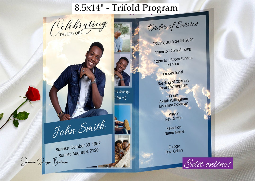 Funeral Program Template Blue Funeral Program for Man Men Blue Sky ...