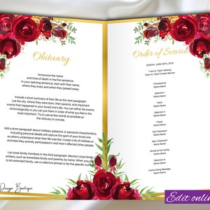 Red Roses Obituary Template Red Roses Funeral Program Funeral Program ...