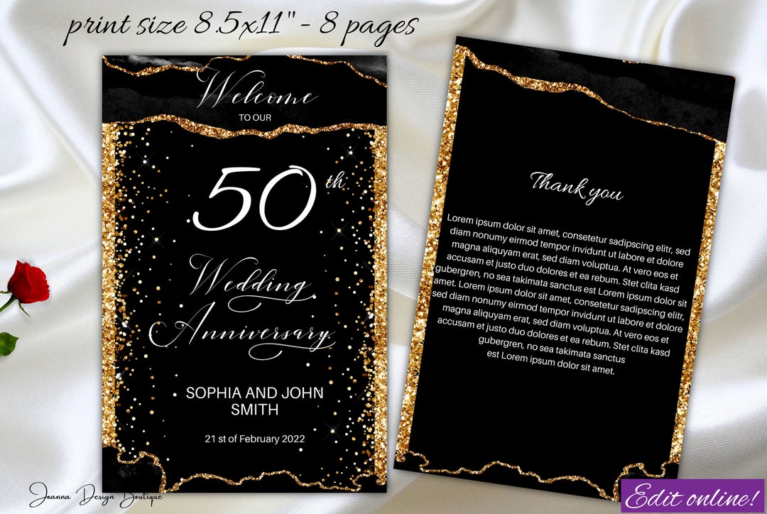Black Gold Wedding Anniversary Program Template Anniversary Program ...