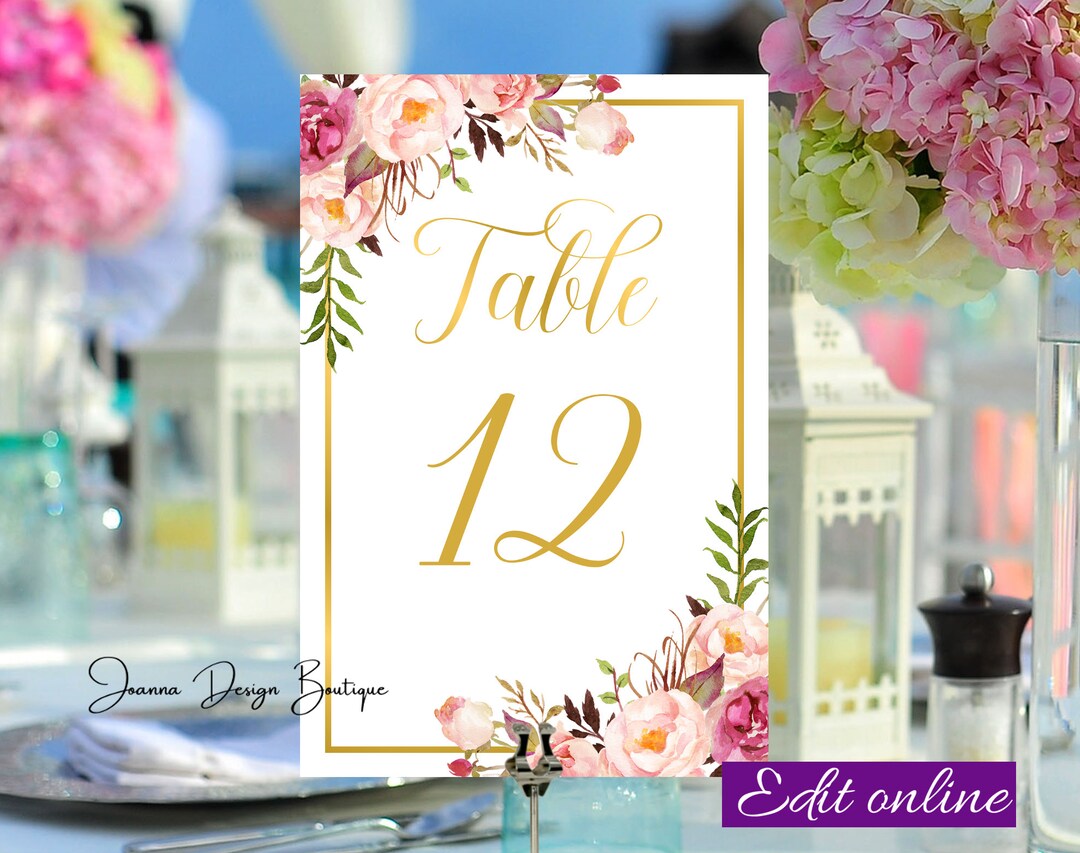 Floral Blush Table Numbers Printable Gold Table Numbers Printable Boho ...