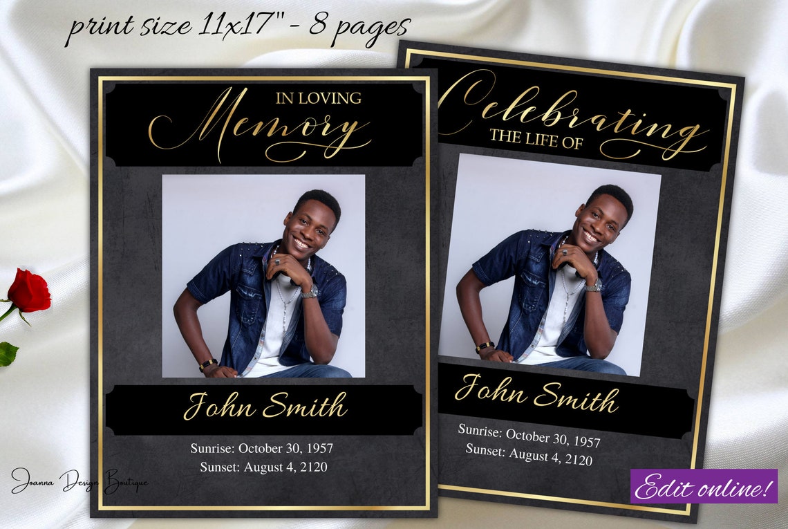 Black Gold Funeral Program Template 11x17 8 Pages for - Etsy