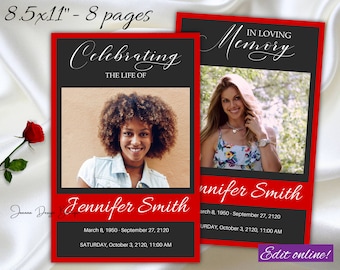 Red Funeral Program | Etsy