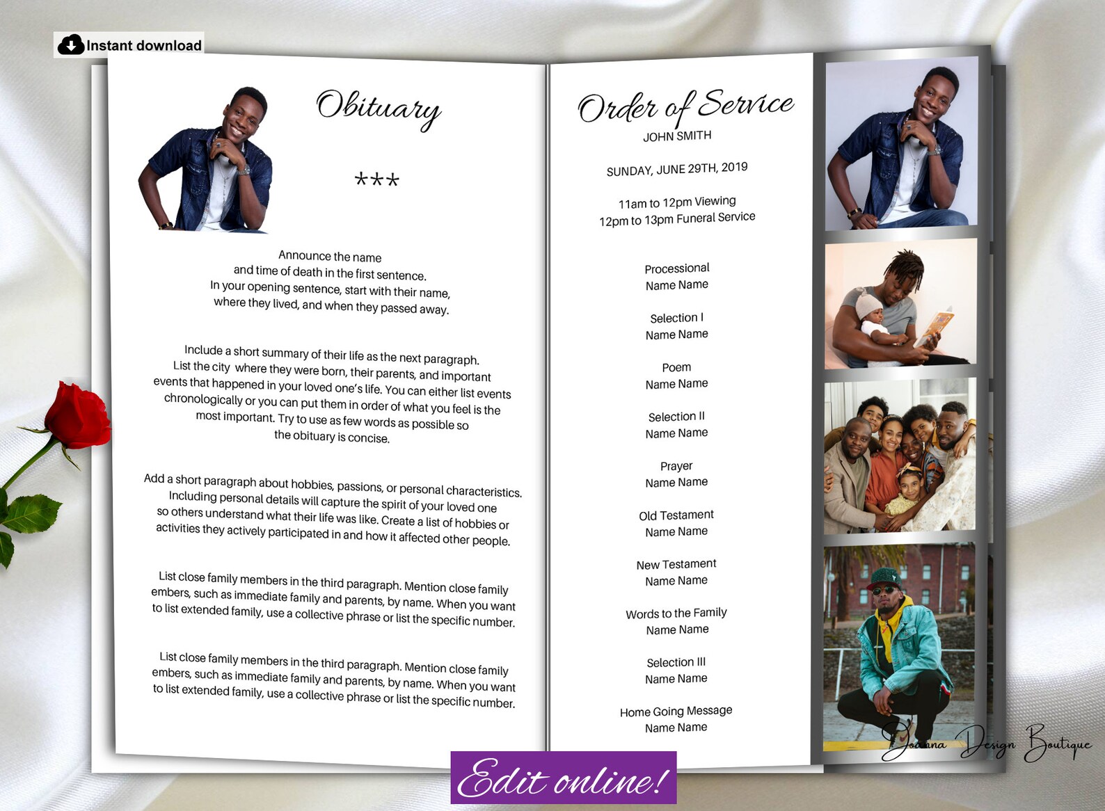 Silver Funeral Program 8 Pages Funeral Program Template for Man Men ...