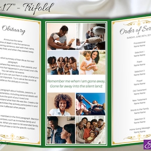 Green White Funeral Program Obituary Template Trifold Memorial Service ...