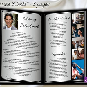 Black Silver Obituary Program Template 8 Pages Silver Funeral Program ...