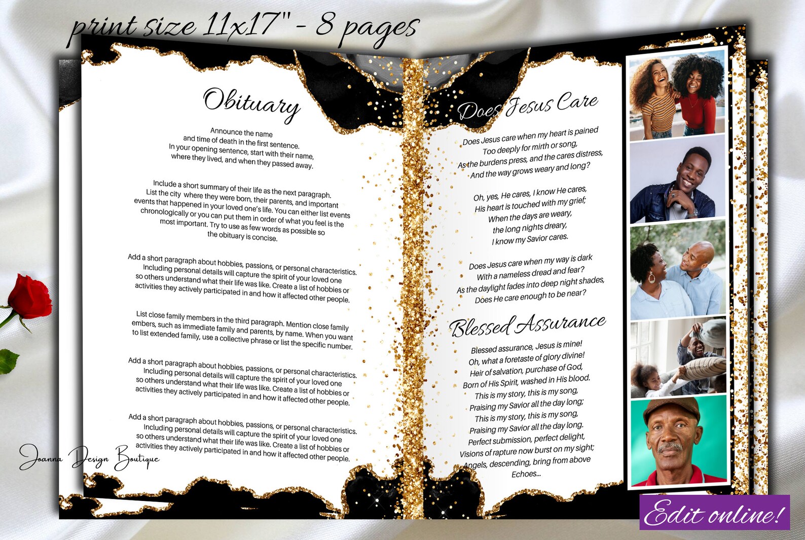 Black Gold Obituary Funeral Program Template Elegant Memorial Service ...