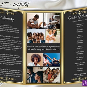 Gold Funeral Program Template Trifold Gold Black Memorial Service ...