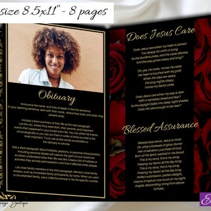 Red Roses Black Obituary Program 8 Pages Red Roses Luxury Funeral ...