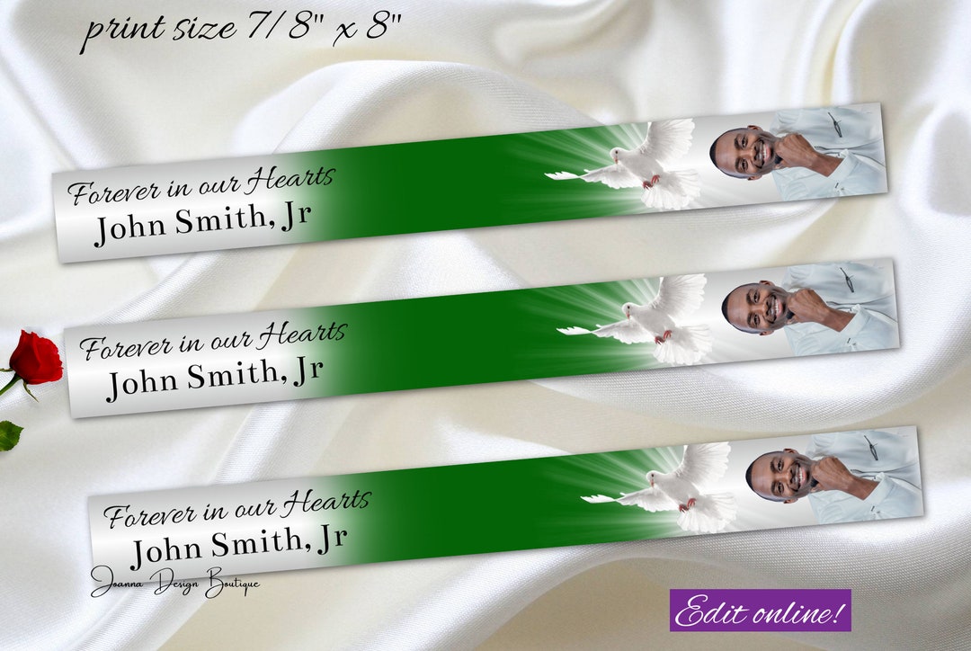 Green Memorial Ribbon Template Greenery Memorial Ribbon With Photo ...