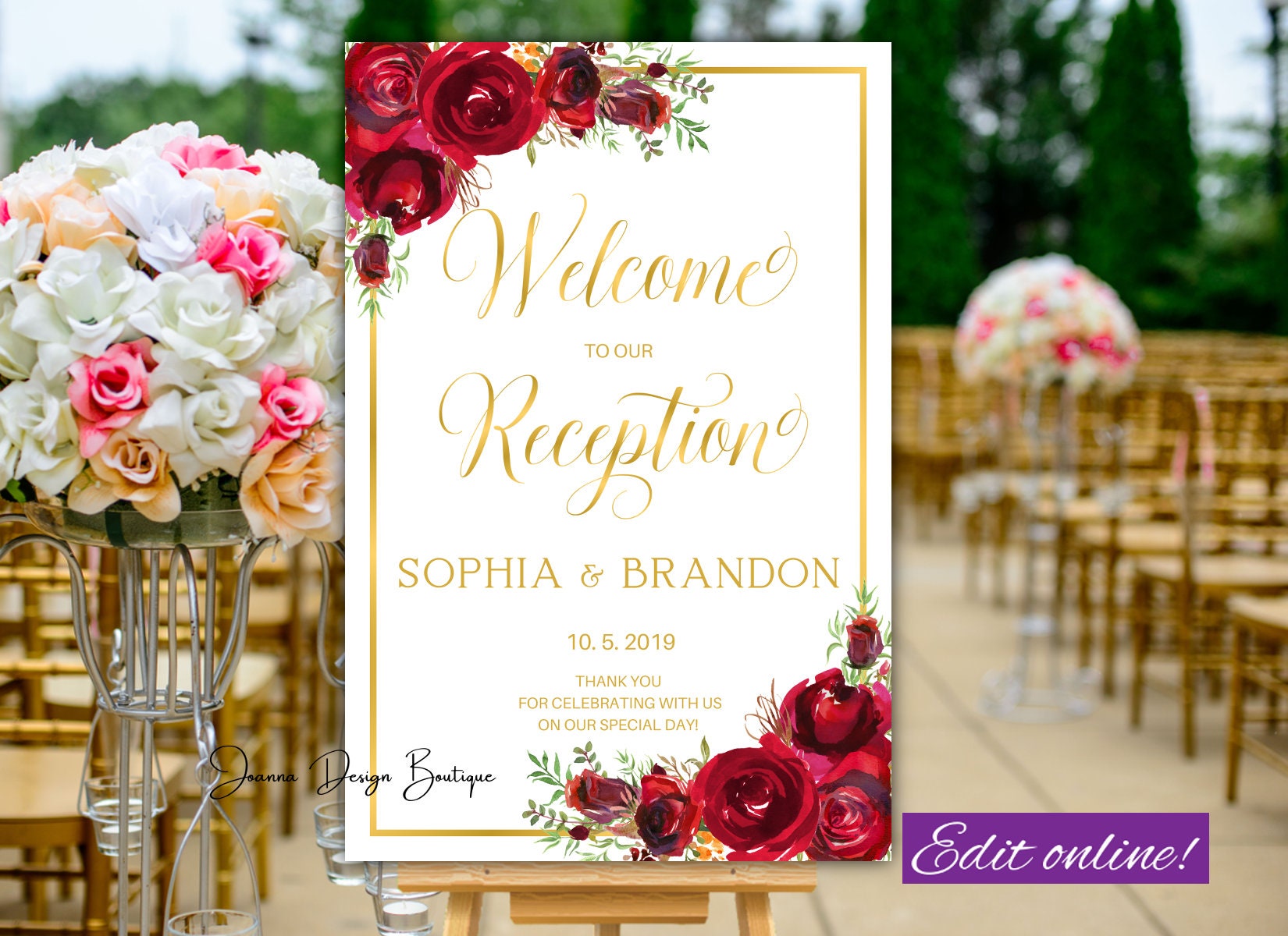 Red Roses Wedding Reception Sign Red Roses Wedding Welcome - Etsy