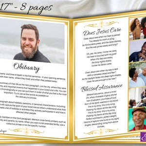 White Gold Funeral Program 11x17 8 Pages Gold Memorial Service Program ...