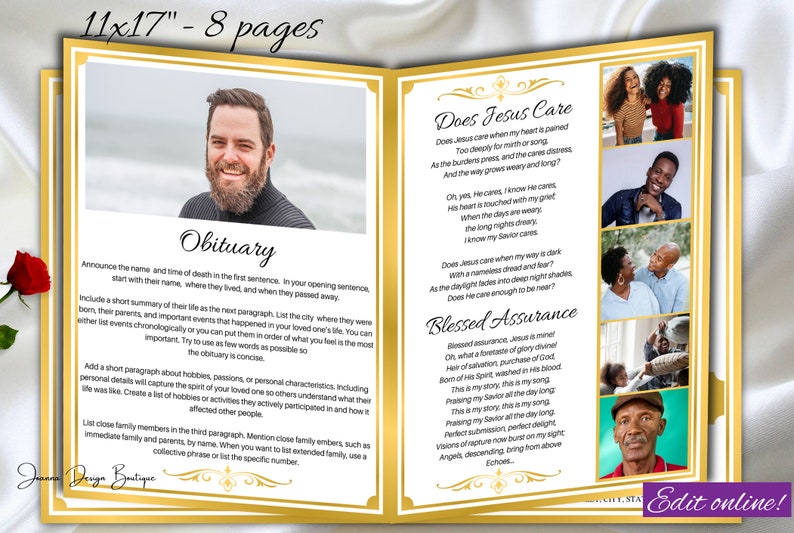 White Gold Funeral Program 11x17 8 Pages Gold Memorial Service Program ...