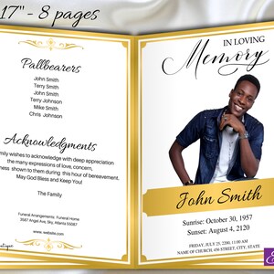 White Gold Funeral Program 11x17 8 Pages Gold Memorial Service Program ...