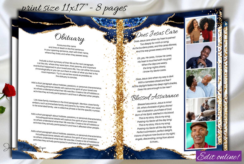 Navy Blue Funeral Program Template Obituary Program Modern - Etsy