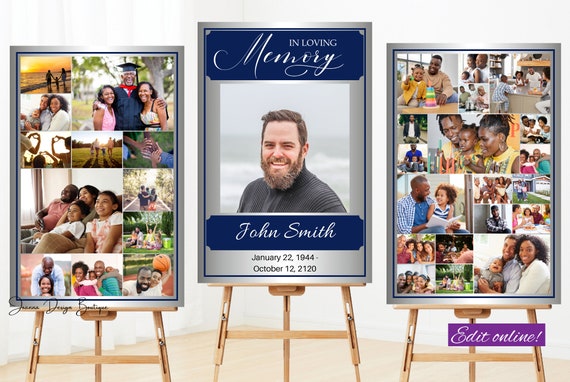 Blue Silver Memorial Photo Collage Sign Blue Silver Funeral - Etsy