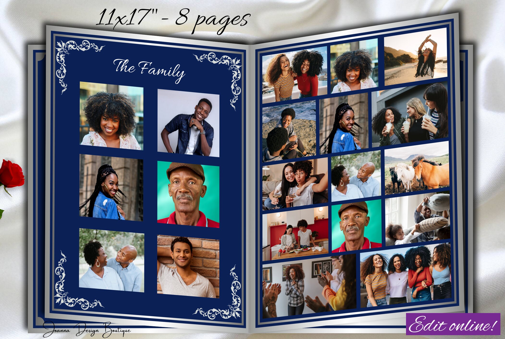 Blue Silver Funeral Program Template 11x17 8 Pages Women - Etsy