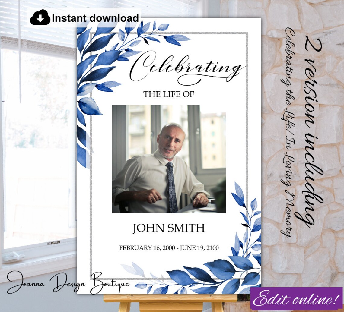 Memorial Sign Funeral Sign Blue Funeral Welcome Sign Poster - Etsy