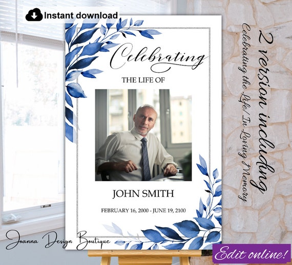 Memorial Sign Funeral Sign Blue Funeral Welcome Sign Poster | Etsy