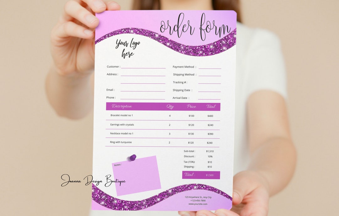 Purple Order Form Template Modern Glitter Order Form Glamour - Etsy
