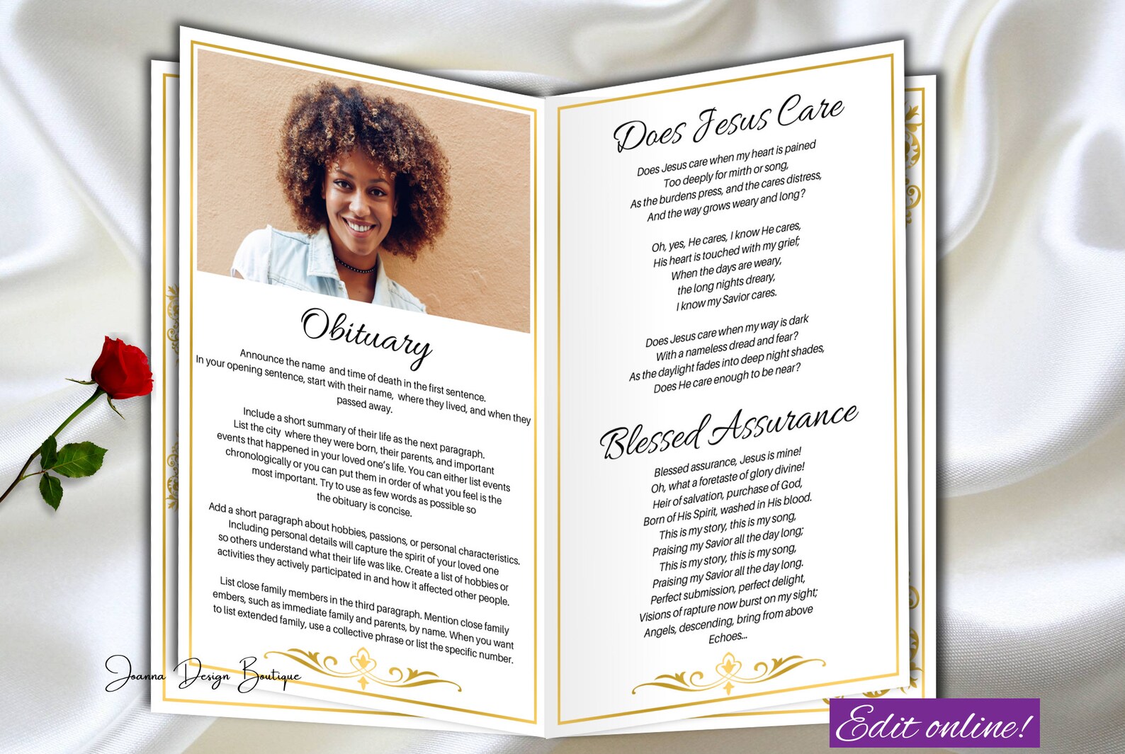 Gold Funeral Program Template Royal Funeral Program for Women - Etsy