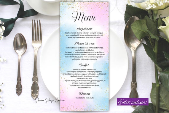 Pink Blue Menu Card Template Baby Shower Menu Card Pink Gold - Etsy