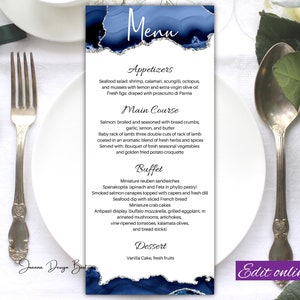 Navy Blue Menu Card Template Navy Blue Silver Glitter Wedding Menu ...