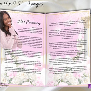 Soft Pink Sky Clouds Obituary Funeral Program White Roses Gold Heaven ...
