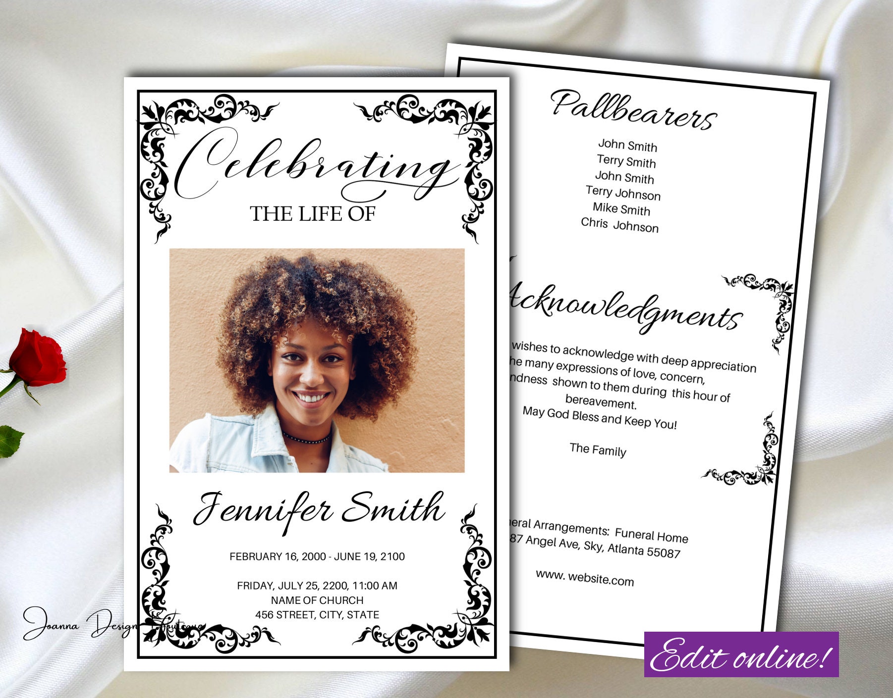 White Black Funeral Program Template Royal Funeral Program for | Etsy