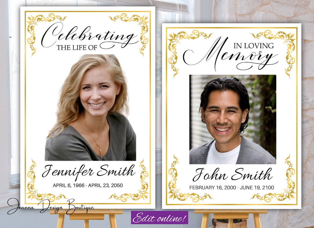 Gold Funeral Memorial Sign Gold Funeral Welcome Sign Poster Template ...