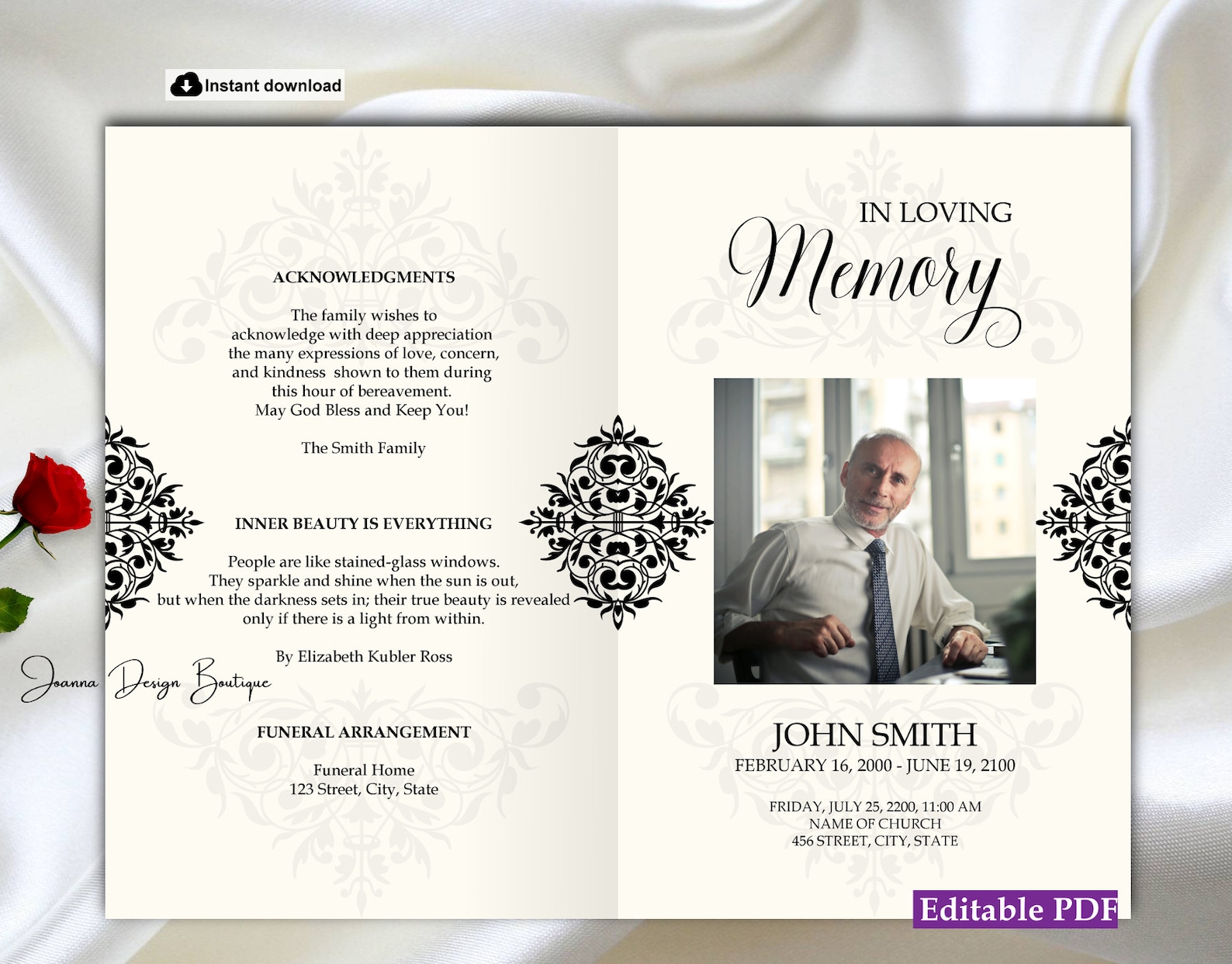 Funeral Program Template Funeral Program for Man Men Memorial - Etsy