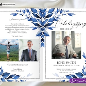 Blue Funeral Bundle Set Funeral Memorial Service Bundle Blue Memorial ...