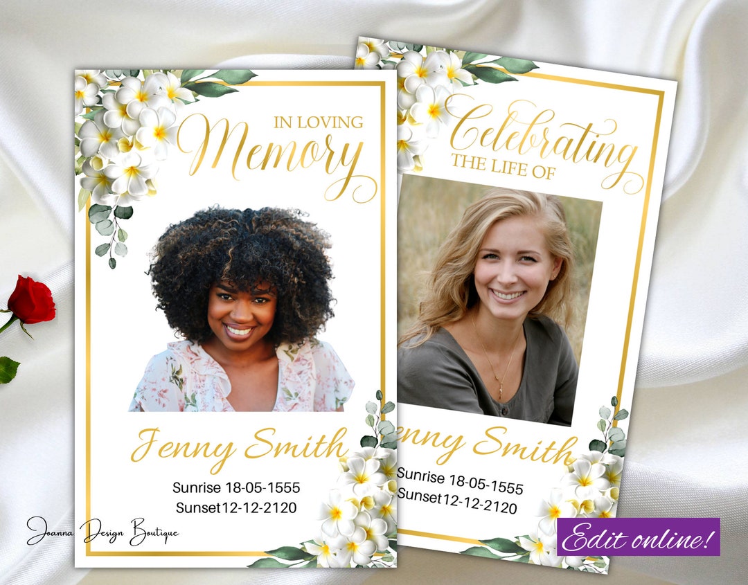 White Flowers Funeral Program Obituary Funeral Program White Gold ...