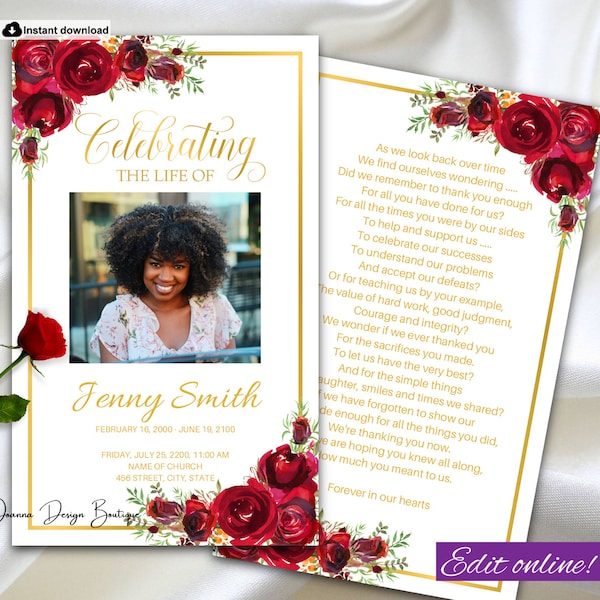 Memorial Card Roses - Etsy