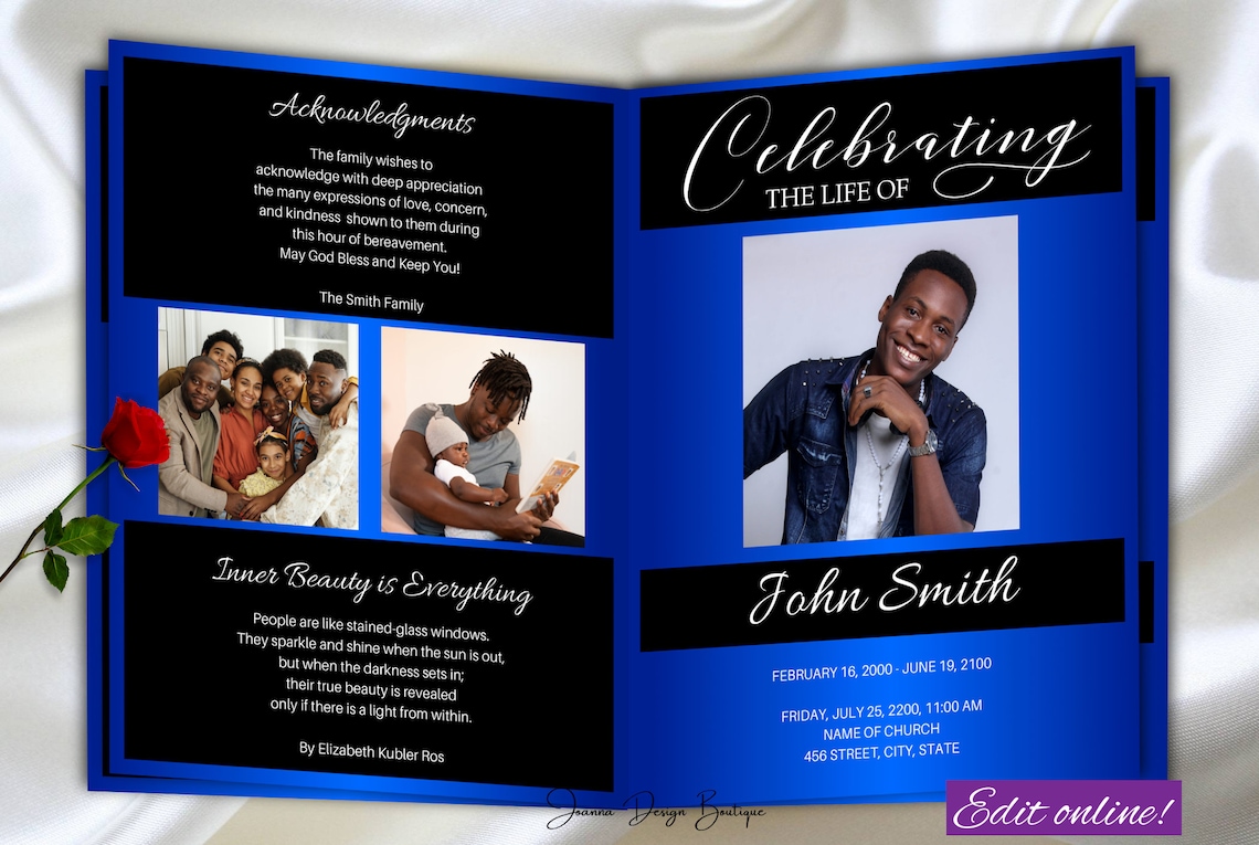 Blue Funeral Program 11x17 Royal Luxury Funeral Program | Etsy
