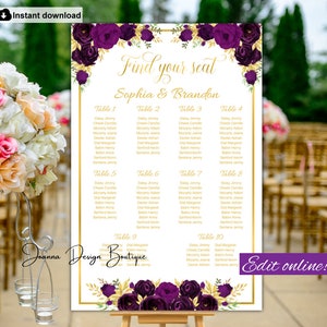 Eggplant Seating Chart Printable Floral Eggplant Seating Chart - Etsy
