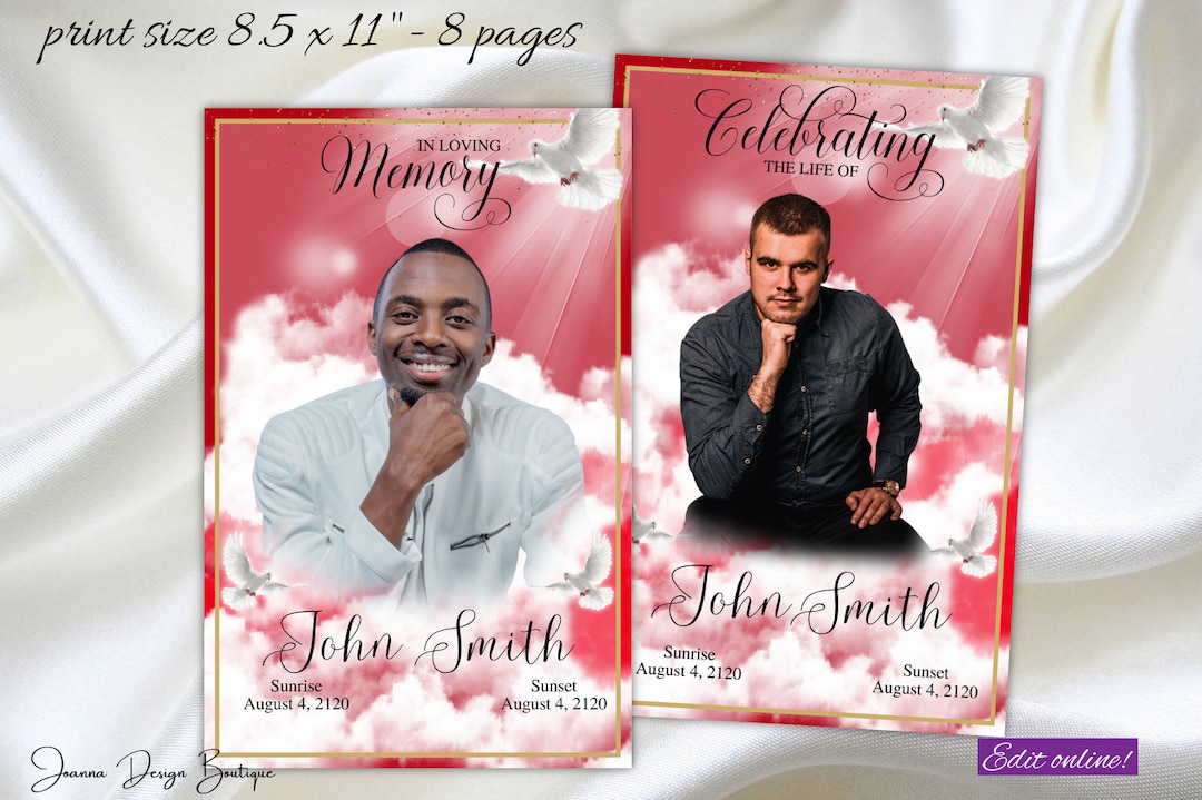 Red Sky Obituary Funeral Program 8 Pages Red Dove Gold Heaven Obituary ...