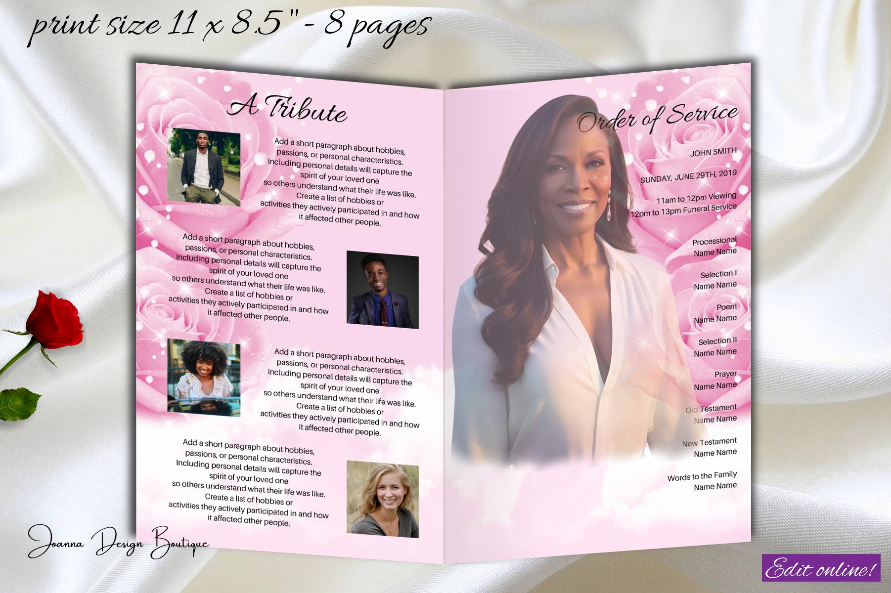 Pink Roses Funeral Program Pink Sky Obituary Funeral Program Heaven ...