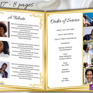 White Gold Funeral Program 11x17 8 Pages Gold Memorial Service Program ...