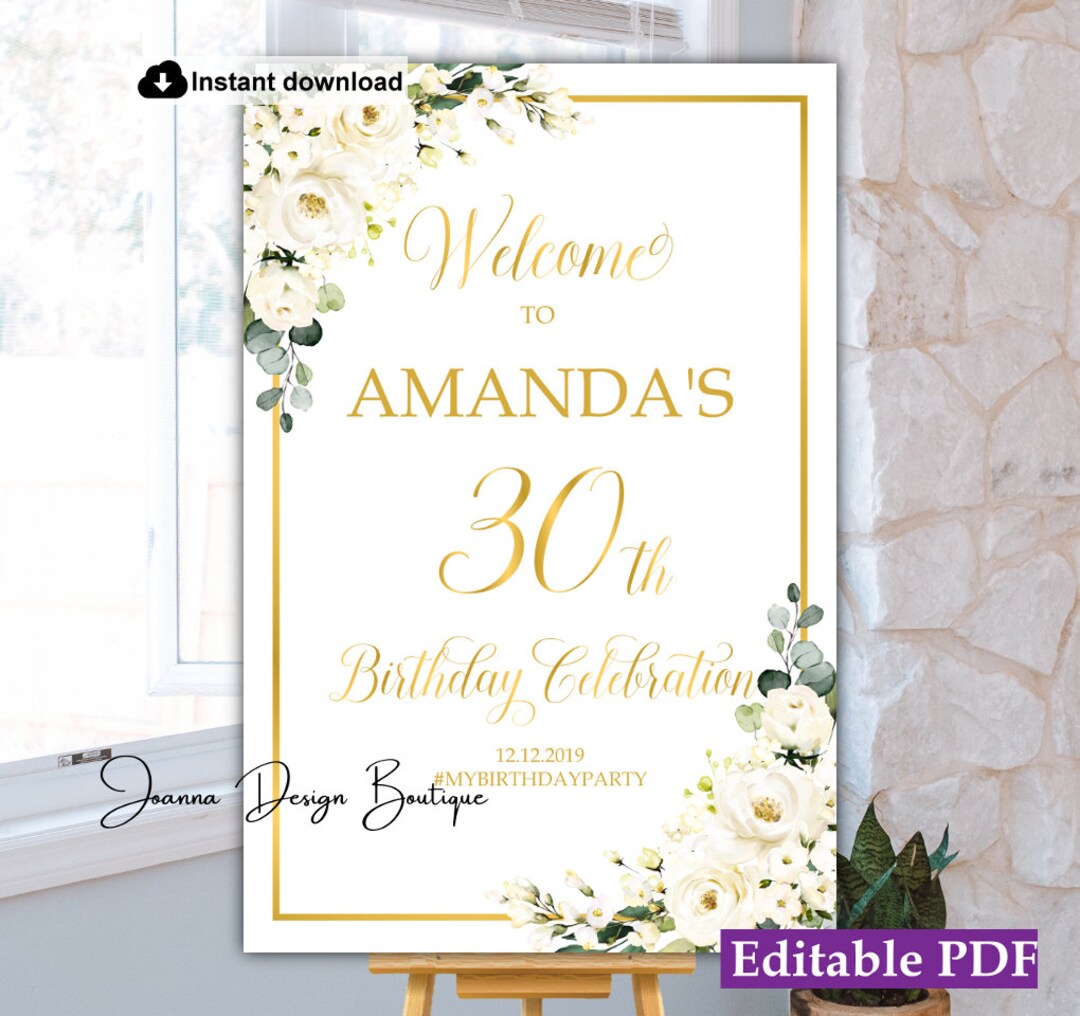 30th Birthday Welcome Sign,30th Birthday Welcome Board,ivory White ...
