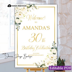 30th Birthday Welcome Sign,30th Birthday Welcome Board,ivory White ...