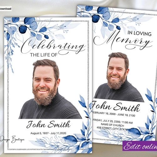 Funeral Program Template for Man Blue Funeral Program - Etsy