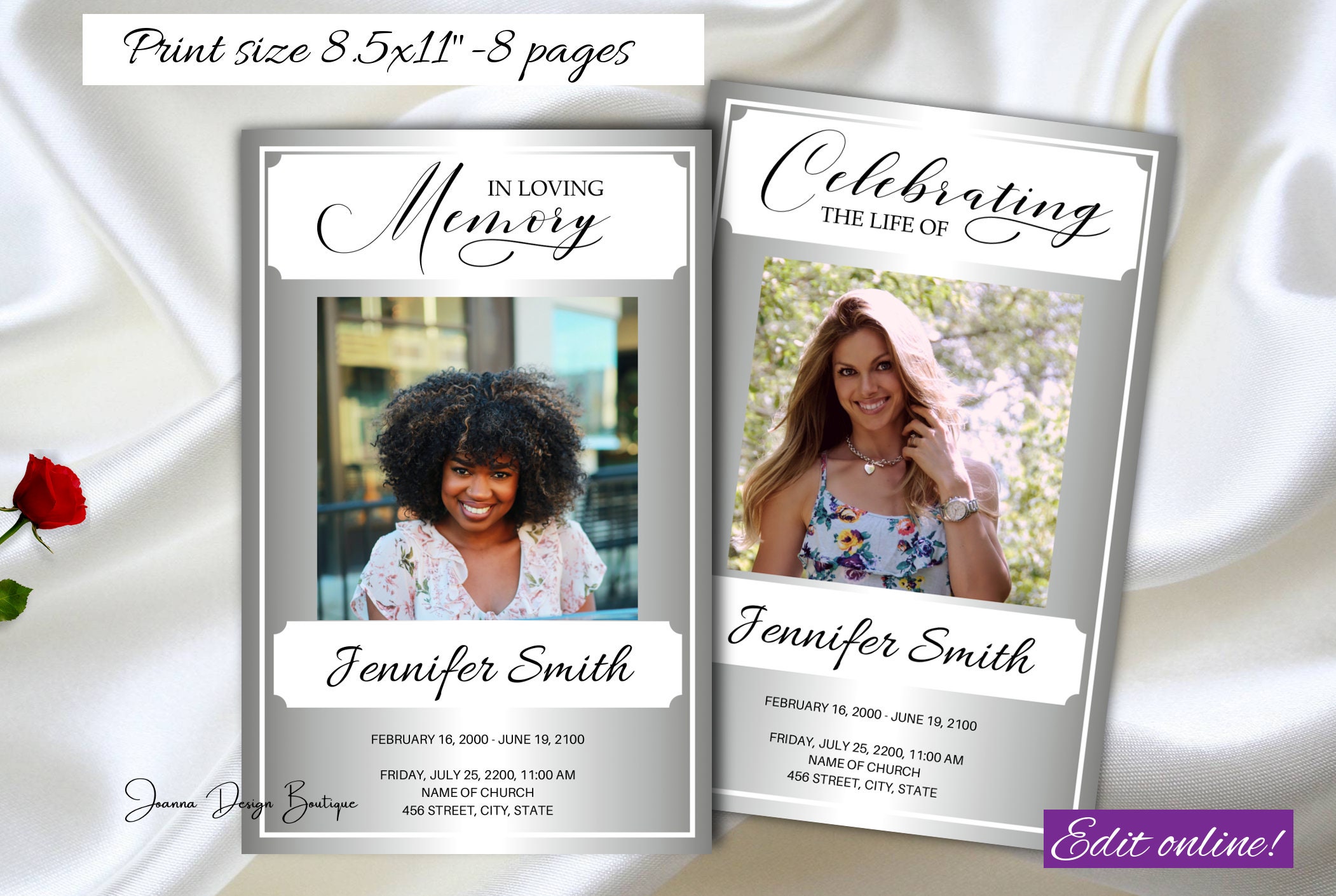 White Silver Funeral Program Obituary Template 8 Pages Male - Etsy