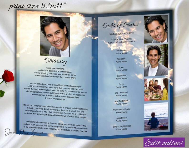 En Memoria De Funeral Program Template Blue Sky Funeral Etsy UK