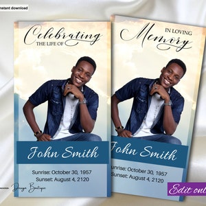 Funeral Program Template Blue Funeral Program for Man Men Blue Sky ...