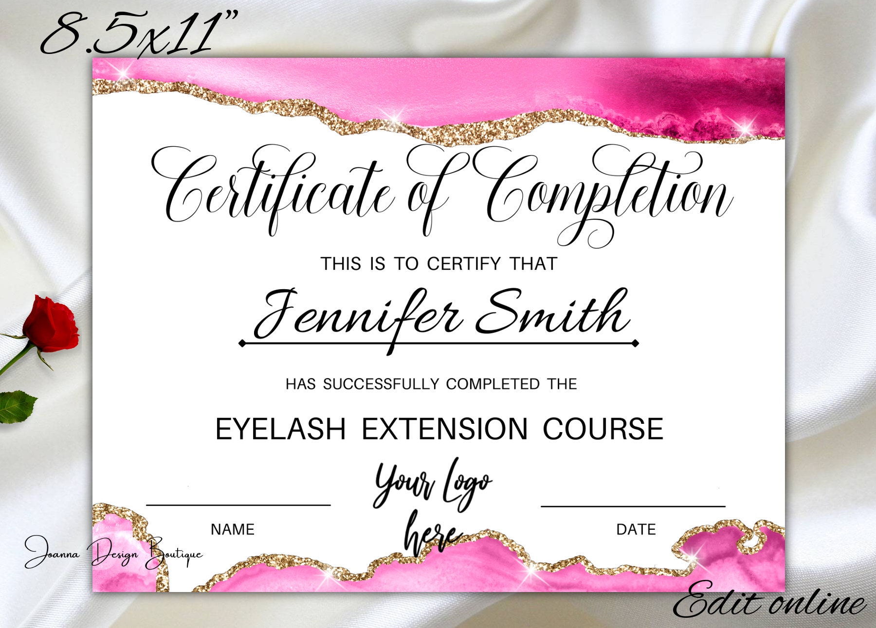 Rose Gold Certificate of Completion Template Lashes Certificate ...