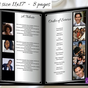 Black Silver Obituary Program Template 8 Pages Silver Funeral Program ...